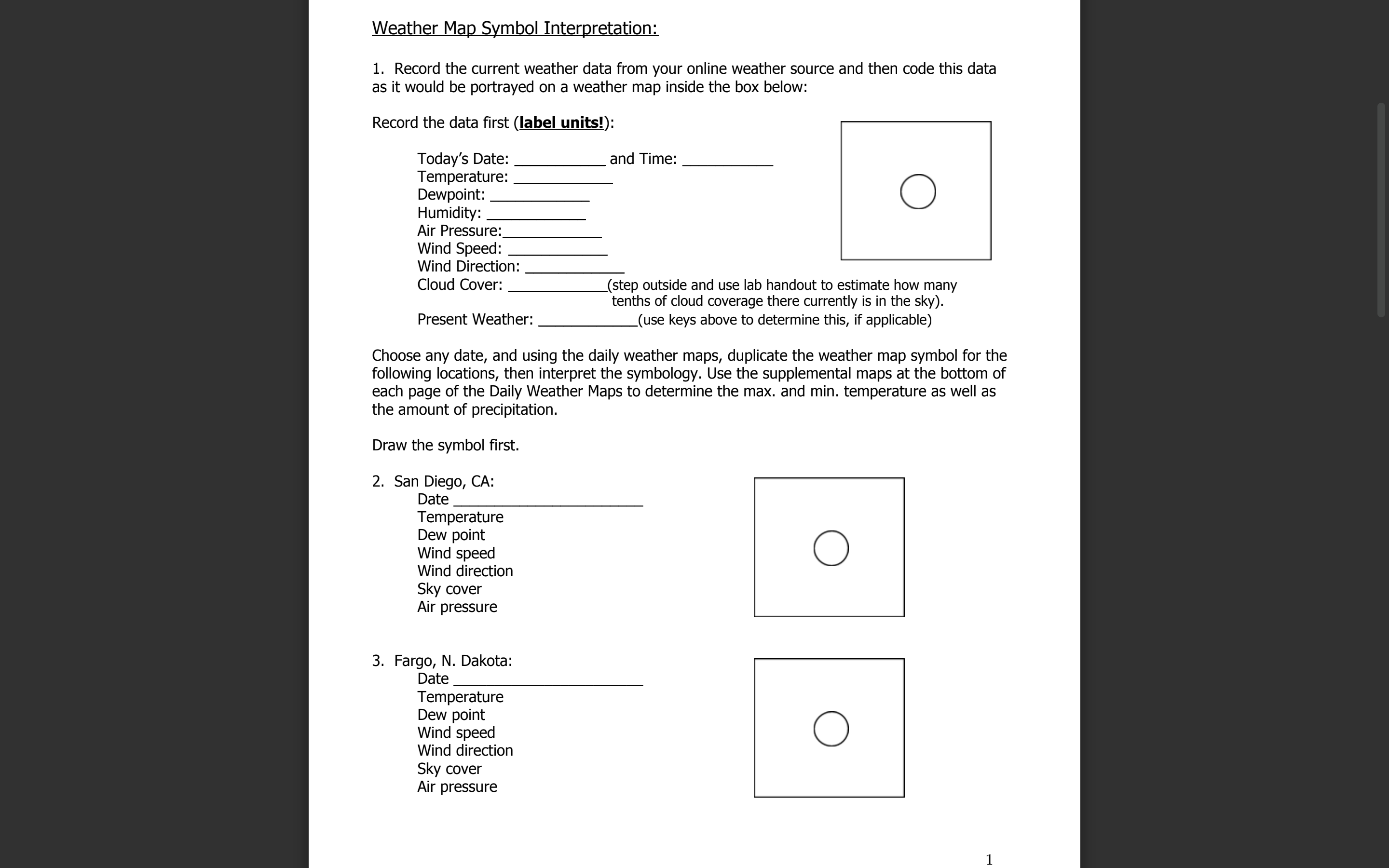 Weather Map Symbol Interpretation:Record the current | Chegg.com