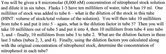 Solved You will be given a 8 micromolar (8,000 nM) | Chegg.com
