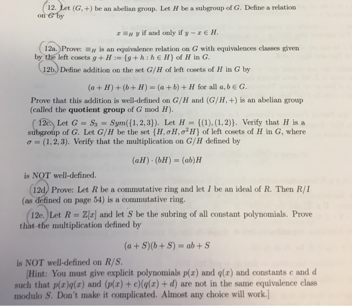 Solved This is an abstract algebra question make sure answer | Chegg.com