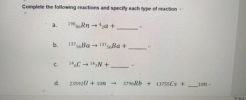 Solved Complete the following reactions and specify each | Chegg.com