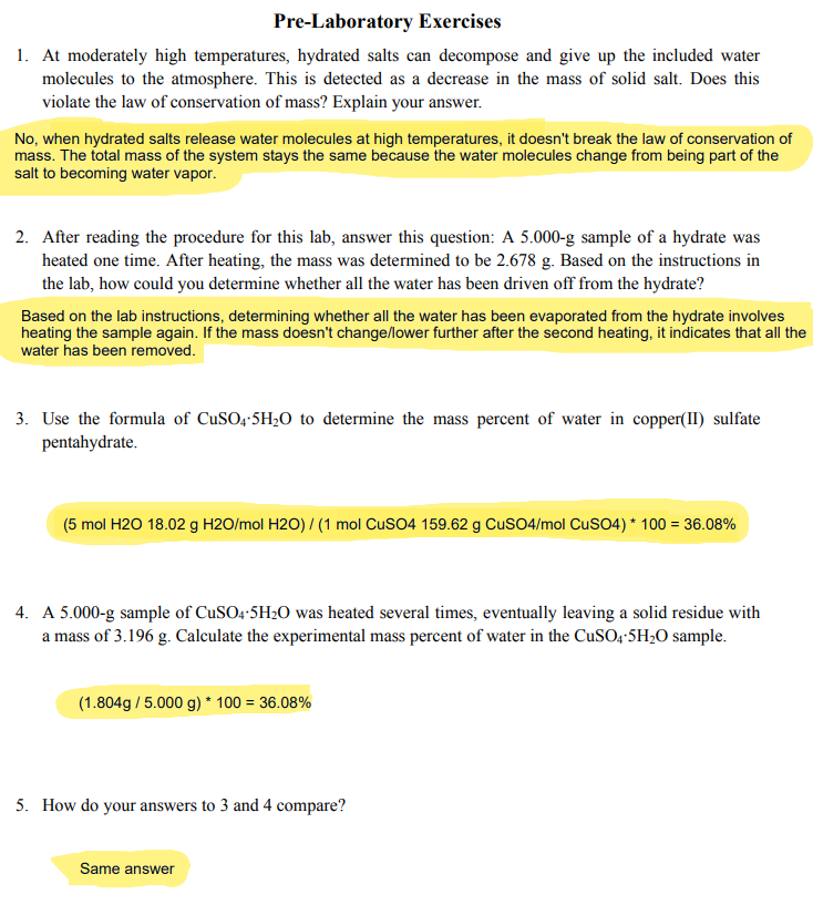 Solved Pre-Laboratory Exercises 1. At moderately high | Chegg.com