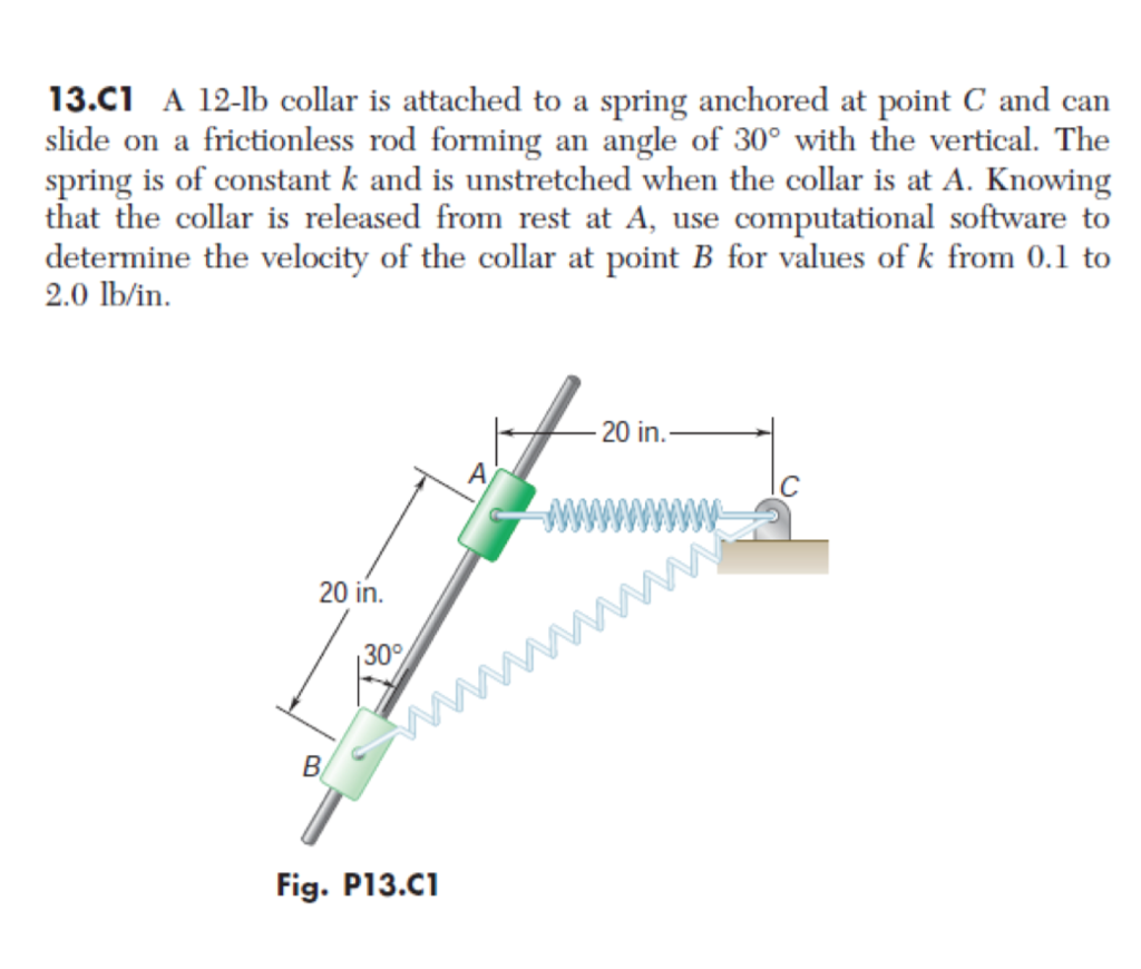 Solved 13.C1 A 12-lb collar is attached to a spring anchored | Chegg.com