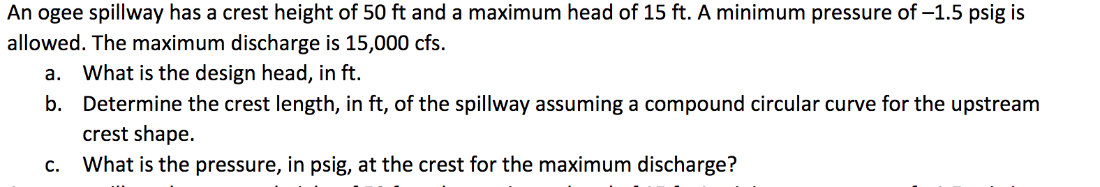 Solved An ogee spillway has a crest height of 50 ft and a | Chegg.com