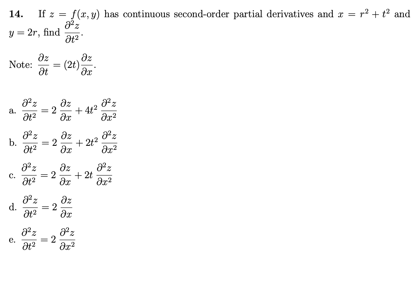 Solved 14. If z=f(x,y) has continuous second-order partial | Chegg.com
