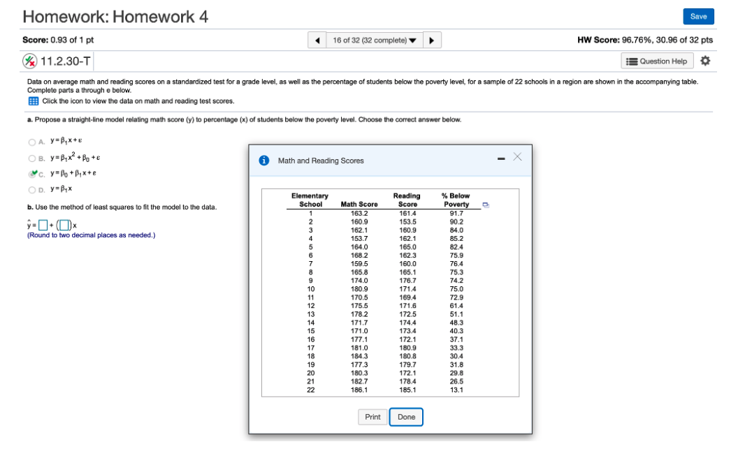 Solved Homework: Homework 4 Save Score: 0.93 of 1 pt 16 of | Chegg.com