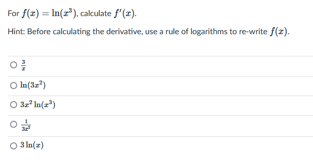 Solved For f(x) = In(), calculate f'(2). Hint: Before | Chegg.com