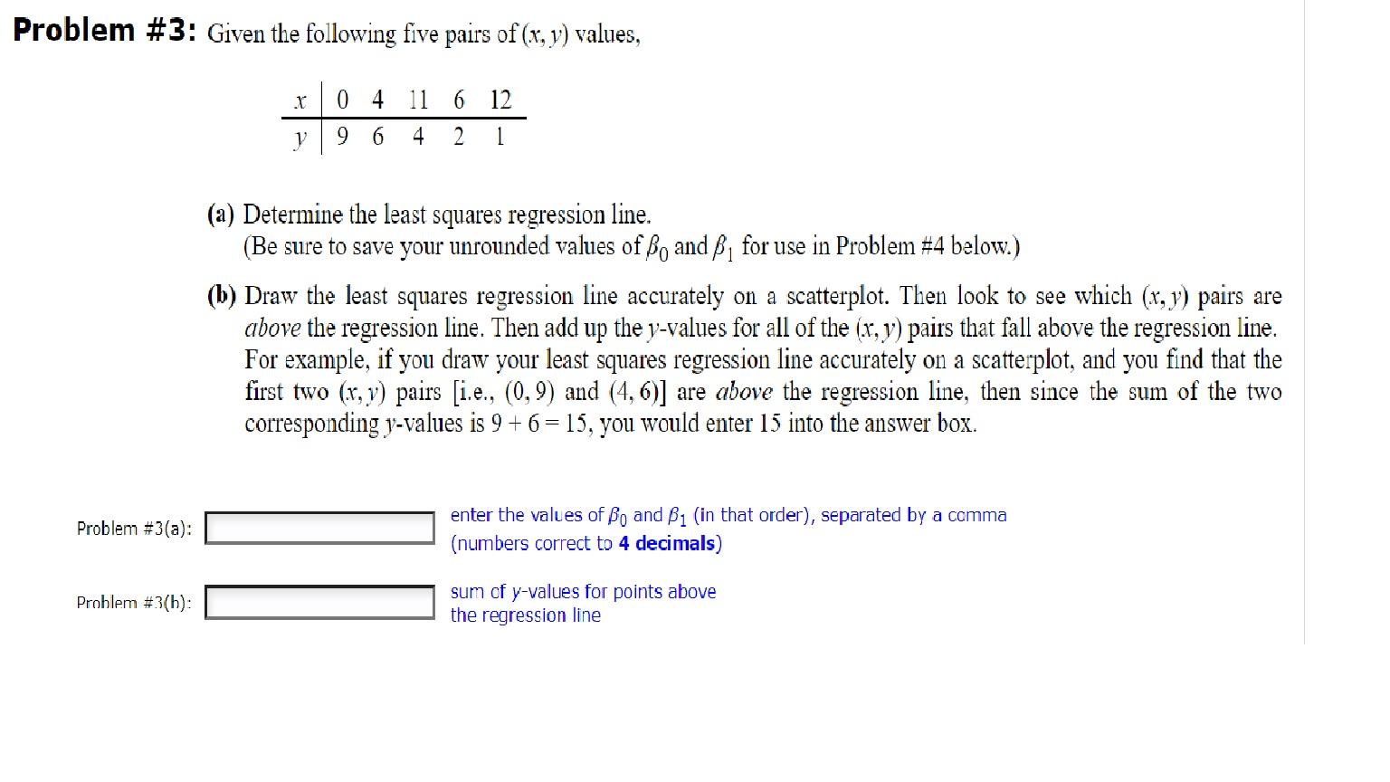 Solved Problem \#3: Given the following five pairs of (x,y) | Chegg.com