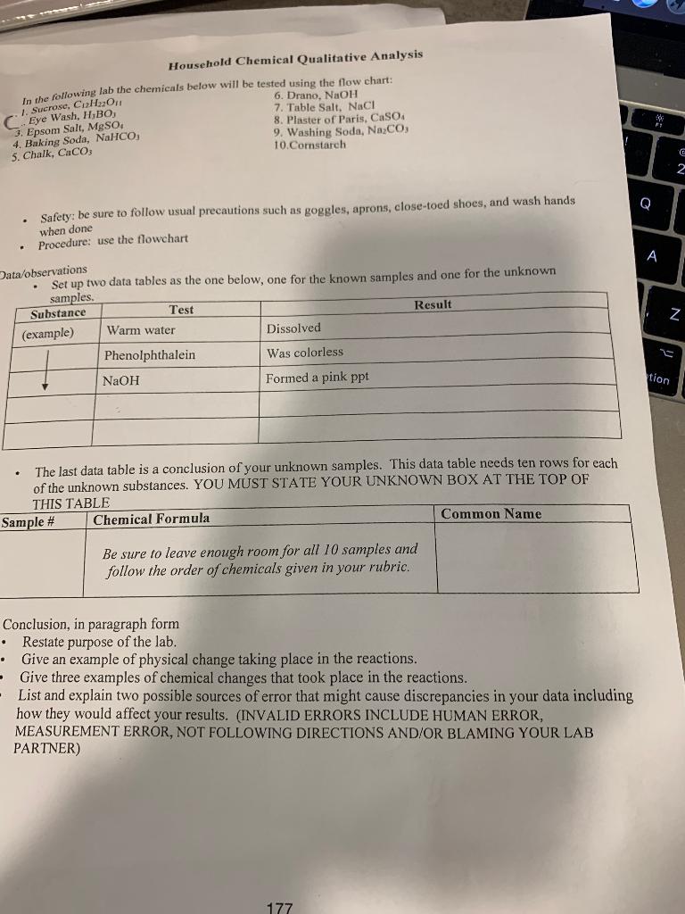 Household Chemical Qualitative Analysis In the | Chegg.com