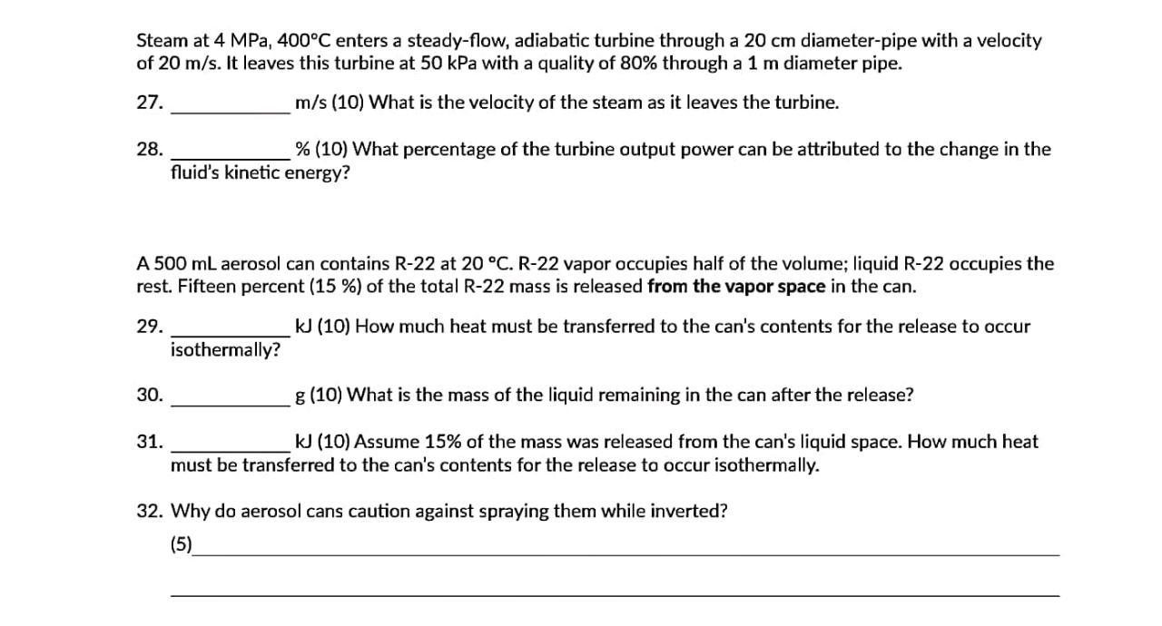 Solved Steam at 4 MPa, 400°C enters a steady-flow, adiabatic | Chegg.com