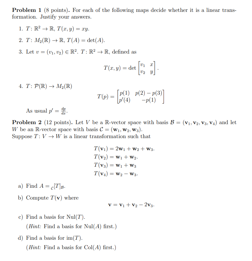 Solved Problem 1 (8 ﻿points). ﻿For each of ﻿the following | Chegg.com