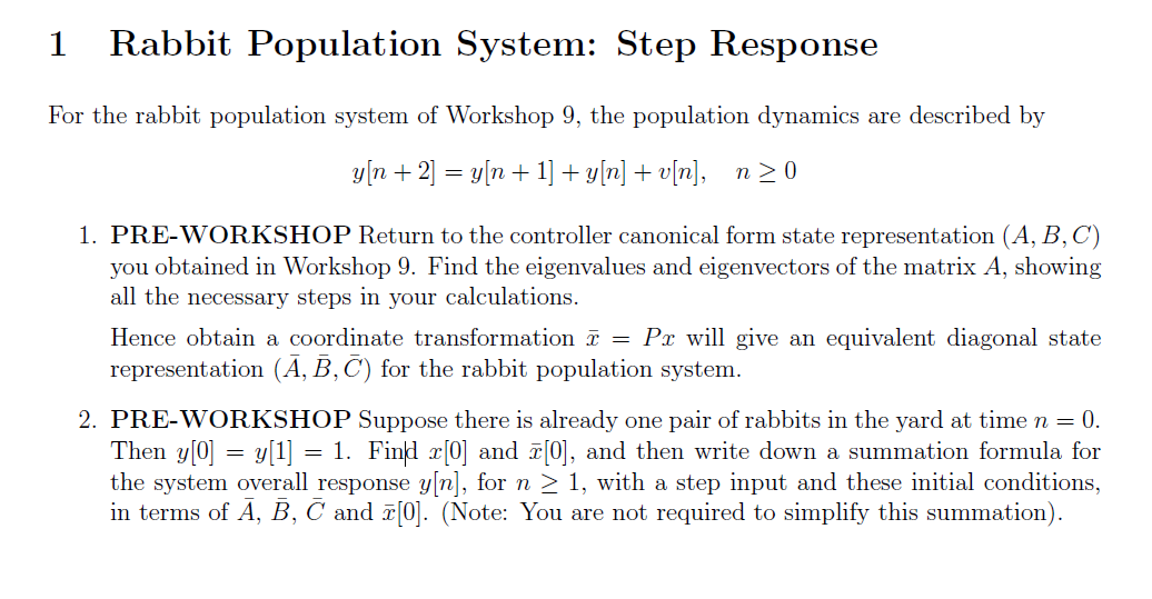 1 Rabbit Population System: Step Response For the | Chegg.com