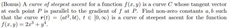 Solved (Bonus) A curve of steepest ascent for a function | Chegg.com