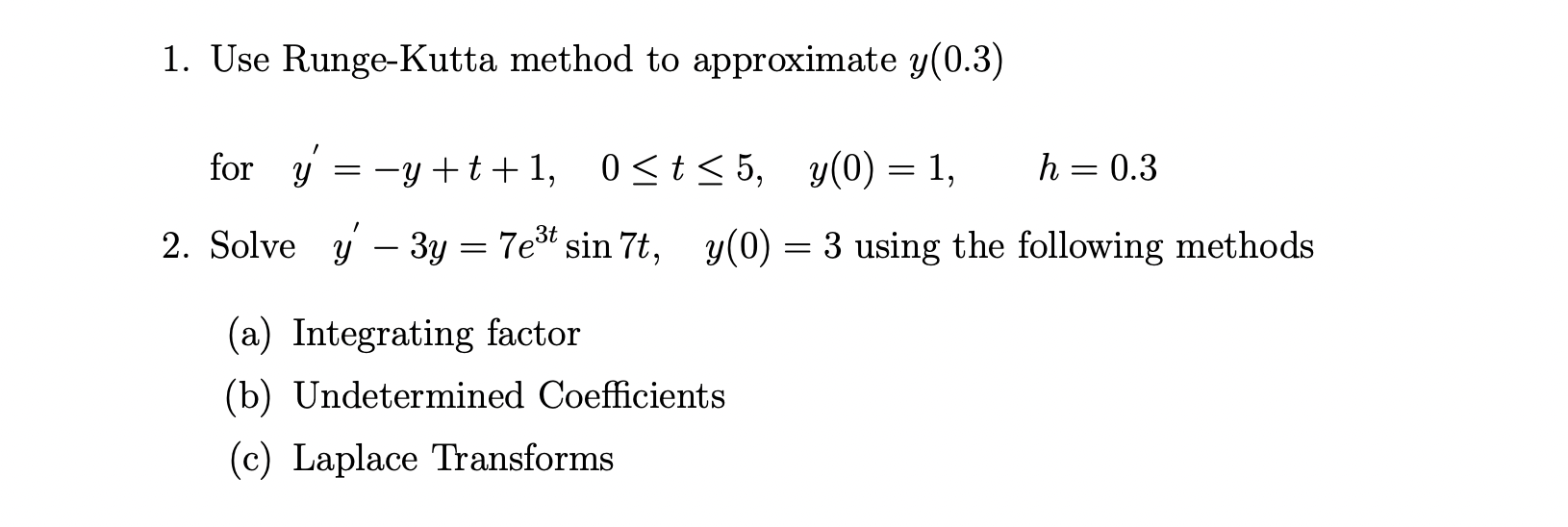 Solved 1. Use Runge-Kutta method to approximate y(0.3) for ý | Chegg.com