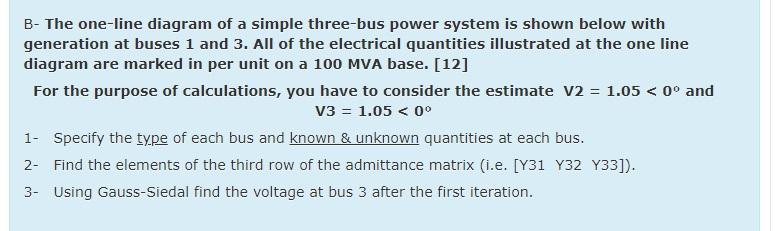 B- The one-line diagram of a simple three-bus power | Chegg.com