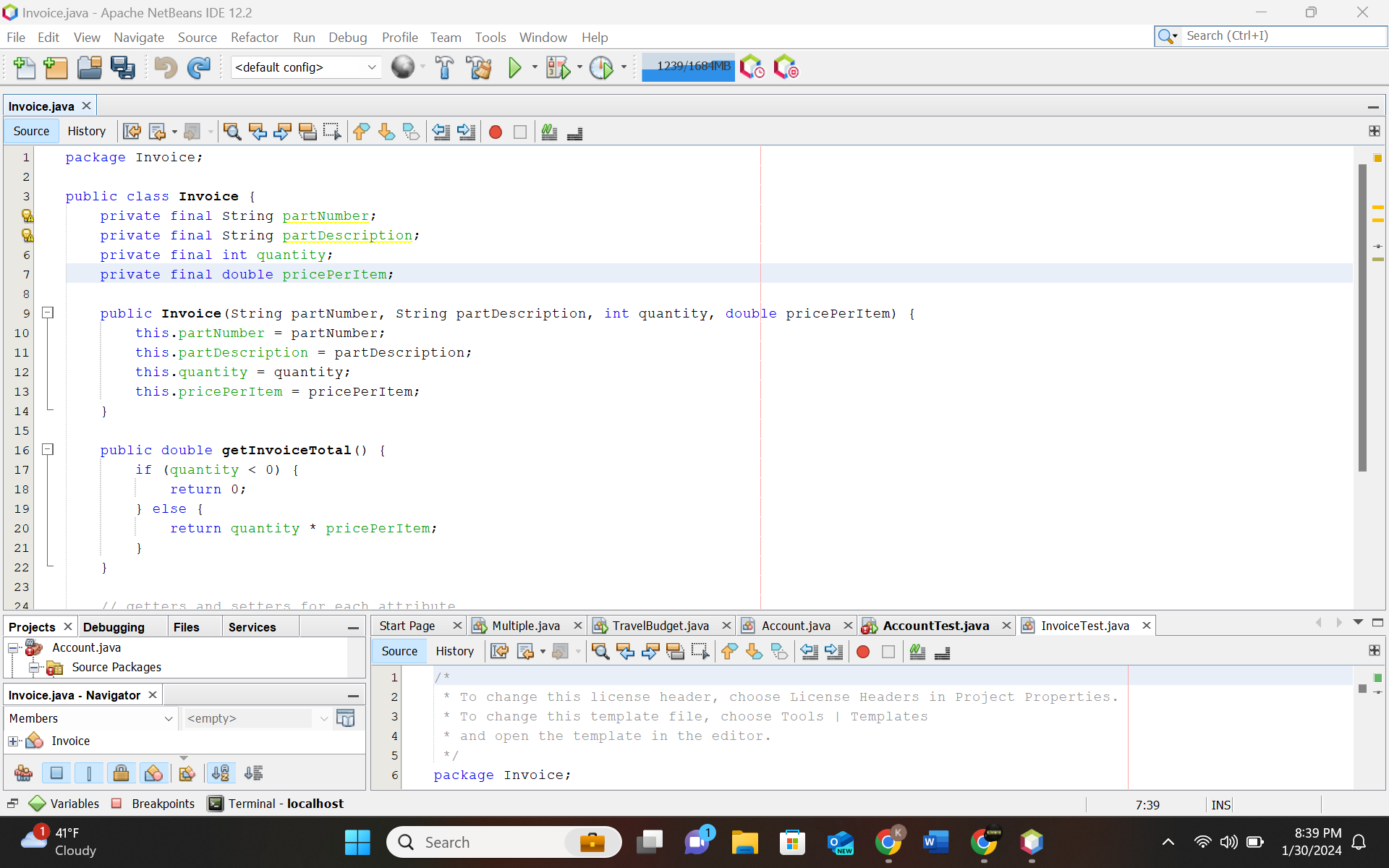 Solved Follopw instructions to define Invoice class. The | Chegg.com