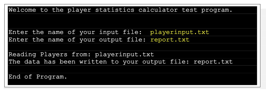 Solved Welcome to the player statistics calculator test | Chegg.com