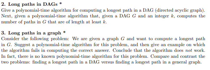 Solved 2. Long paths in DAGs * Give a polynomial-time | Chegg.com