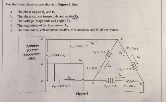 Solved For the three phase system shown in Figure 6, find a. | Chegg.com