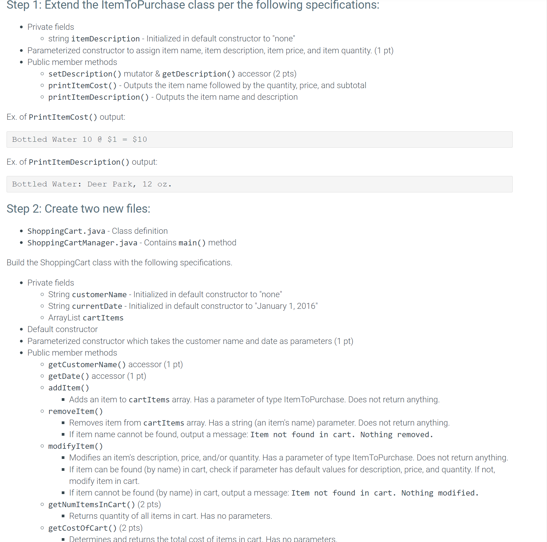 Solved - ShoppingCart.java - Class definition - | Chegg.com