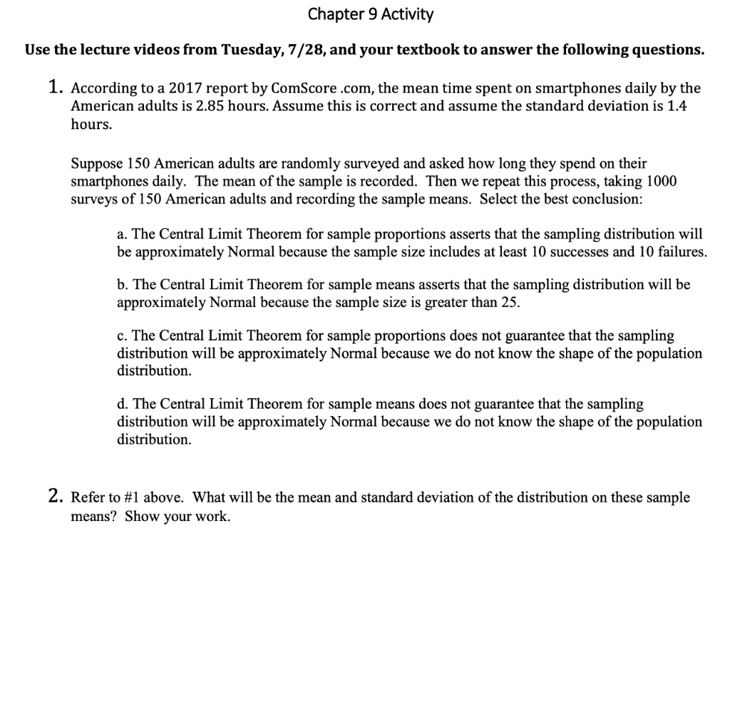 Solved Chapter 9 Activity Use the lecture videos from | Chegg.com