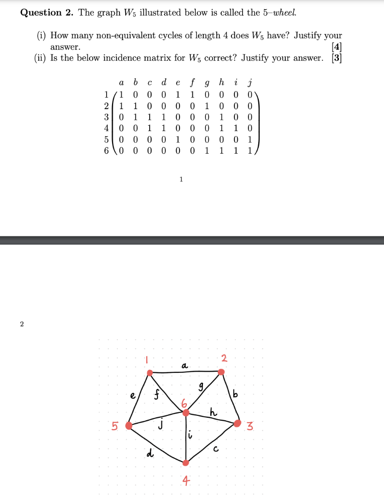 Solved Question 2. The graph W5 illustrated below is called | Chegg.com