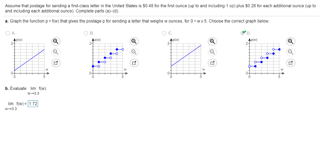 Solved Assume that postage for sending a first-class letter | Chegg.com