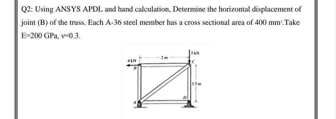 Solved Q2: Using ANSYS APDL and hand calculation, Determine | Chegg.com