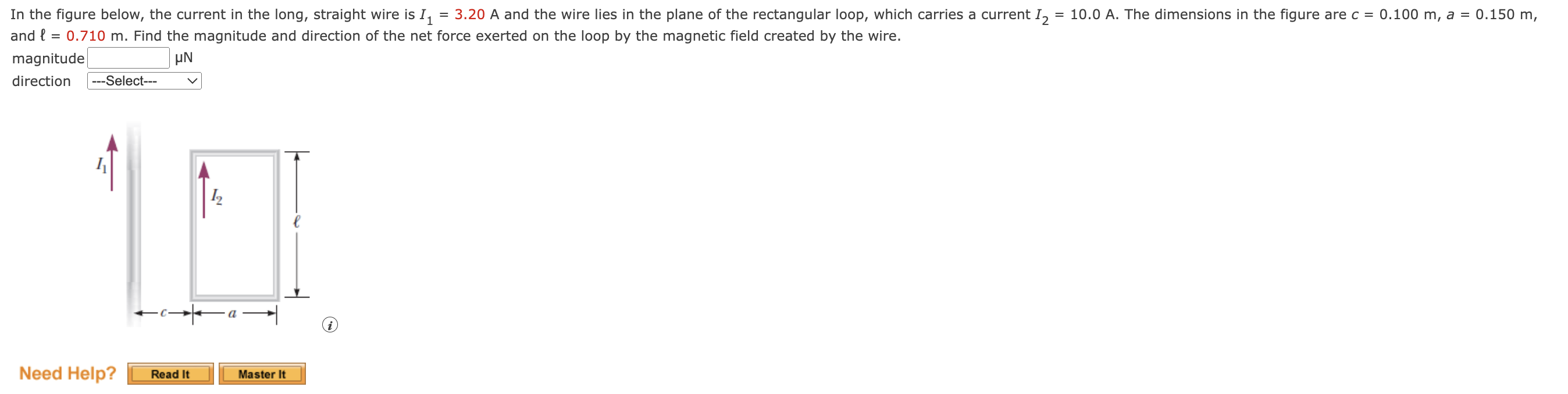 Solved and ℓ=0.710 m. Find the magnitude and direction of | Chegg.com