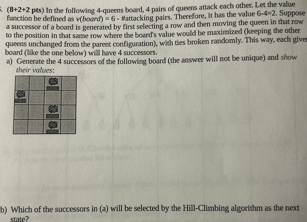 Solved (8+2+2 pts ) In the following 4 -queens board, 4 | Chegg.com