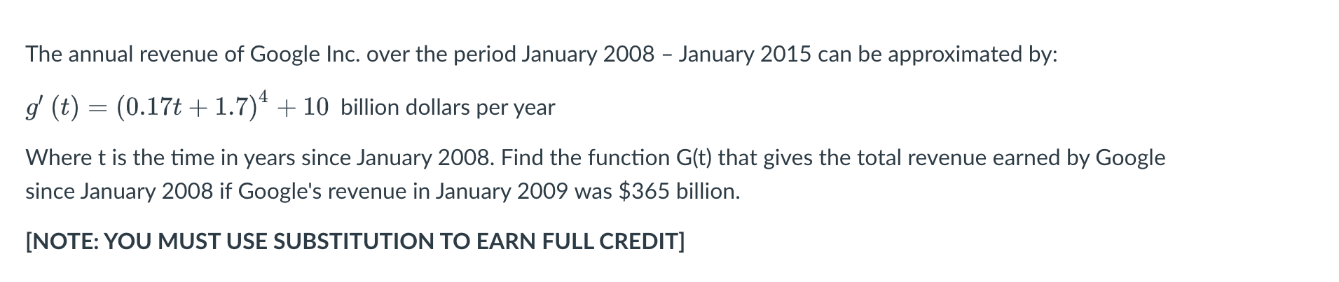 Solved The annual revenue of Google Inc. over the period | Chegg.com