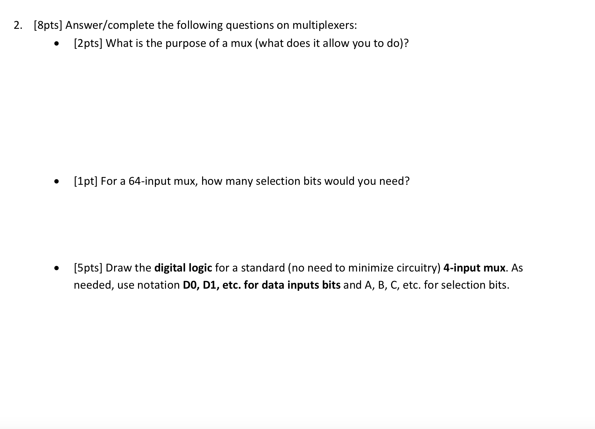 Solved 2. [8pts] Answer/complete the following questions on | Chegg.com
