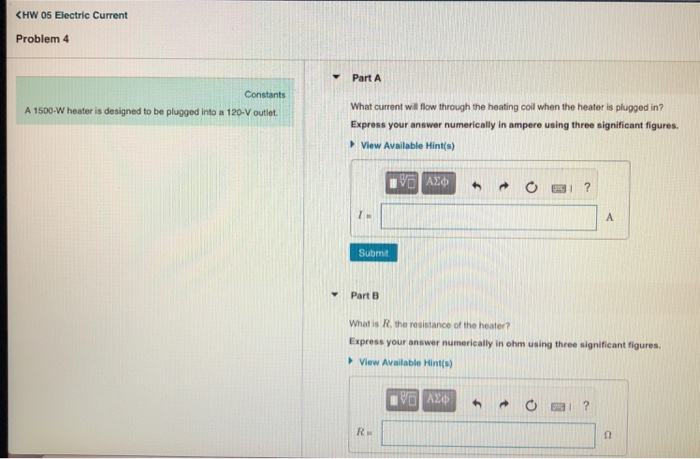 Solved HW 05 Electric Current Problem 4 Part A Constants | Chegg.com