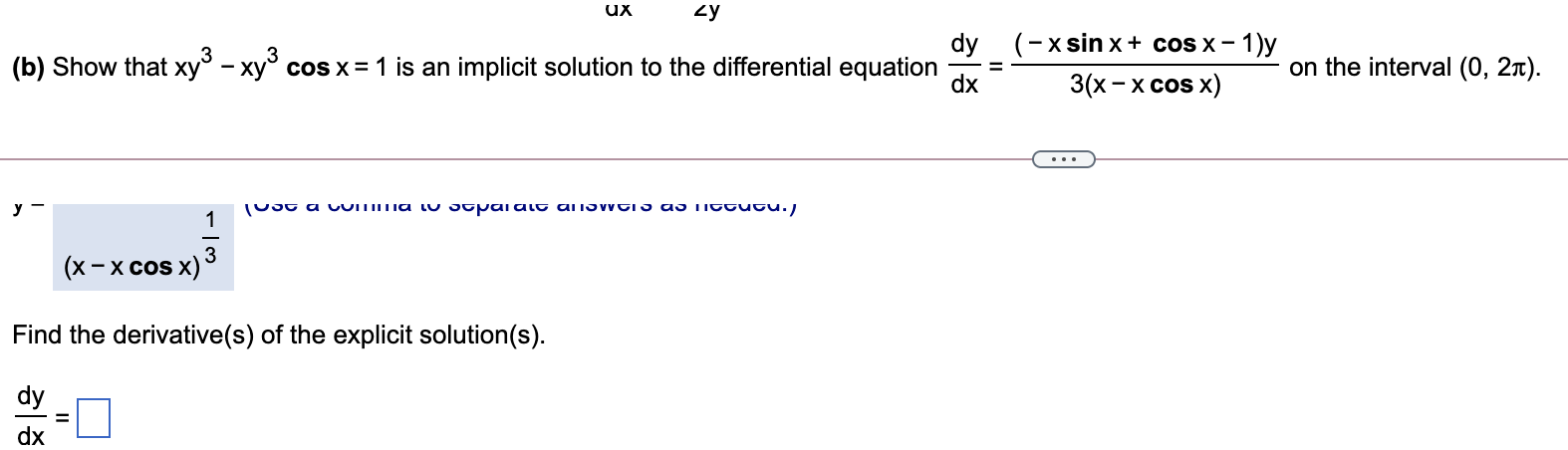 Solved ux zy dy (-xsin x + cos x-1)y (b) Show that xy3 – xy2 | Chegg.com
