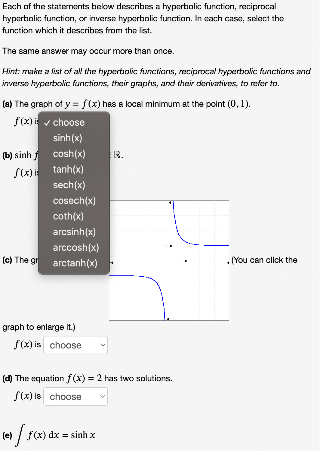 Solved hyperbolic function, or inverse hyperbolic function. | Chegg.com Solved hyperbolic function, or inverse hyperbolic function. | Chegg.com
