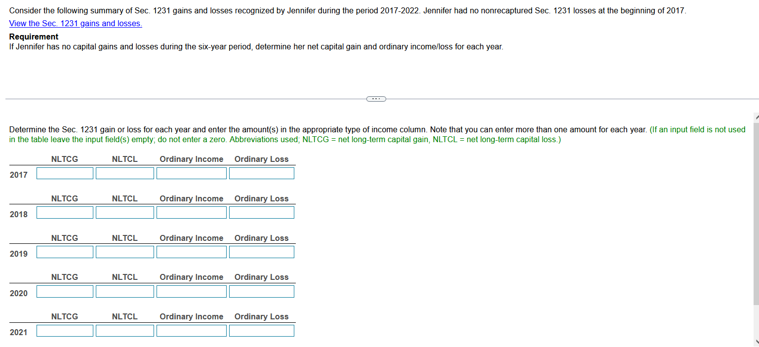Solved Consider the following summary of Sec. 1231 gains and | Chegg.com