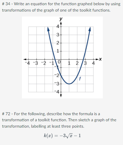 Solved # 34 - Write an equation for the function graphed | Chegg.com
