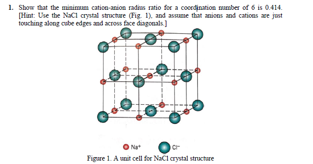 Solved 1 Show That The Minimum Cation Anion Radius Ratio