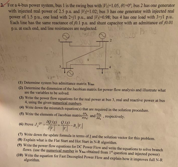 Solved 2. For a 4-bus power system, bus 1 is the swing bus | Chegg.com