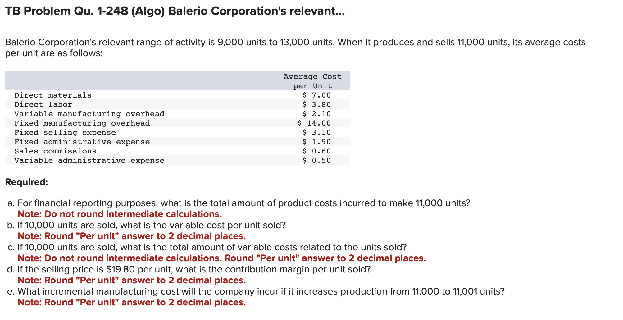 Solved TB Problem Qu. 1-248 (Algo) Balerio Corporation's | Chegg.com