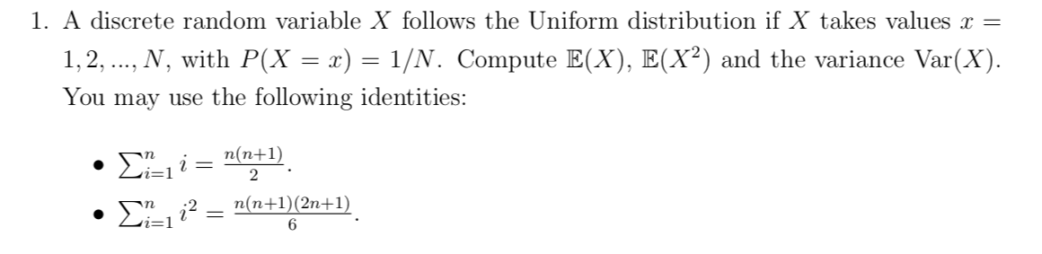 Solved 1. A discrete random variable X follows the Uniform | Chegg.com