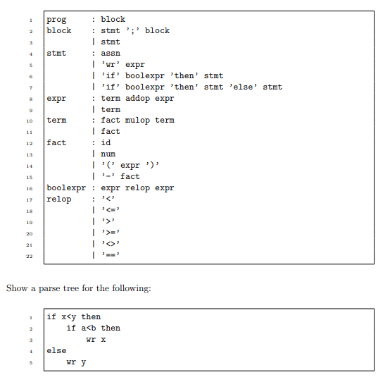 Solved 3 4 5 7 prog : block block : stmt ';' block | stmt | Chegg.com