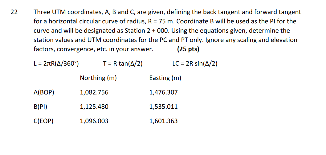 Solved Three UTM coordinates, A, B and C, are given, | Chegg.com