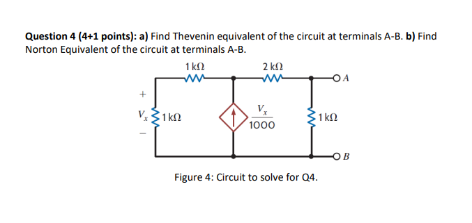 Solved Question 4 (4+1 points): a) Find Thevenin equivalent | Chegg.com