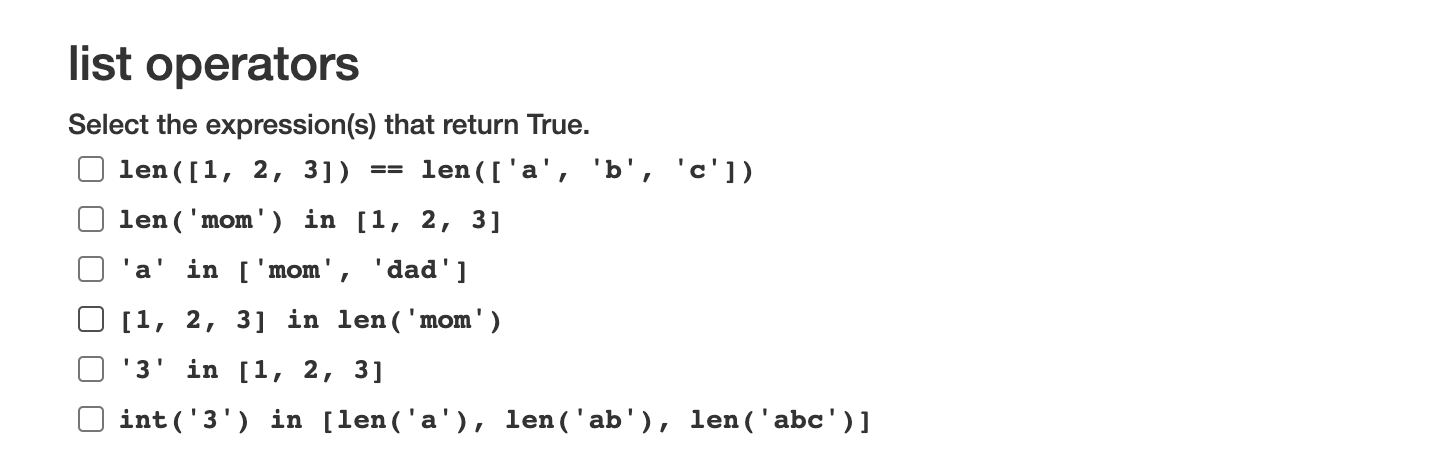 Solved list operators Select the expression(s) that return | Chegg.com