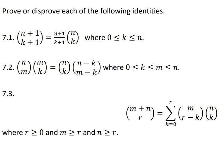 Solved Prove or disprove each of the following identities. | Chegg.com