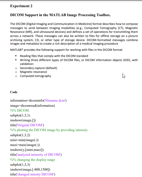 Solved Introduction to Medical Image processing in MATLAB | Chegg.com