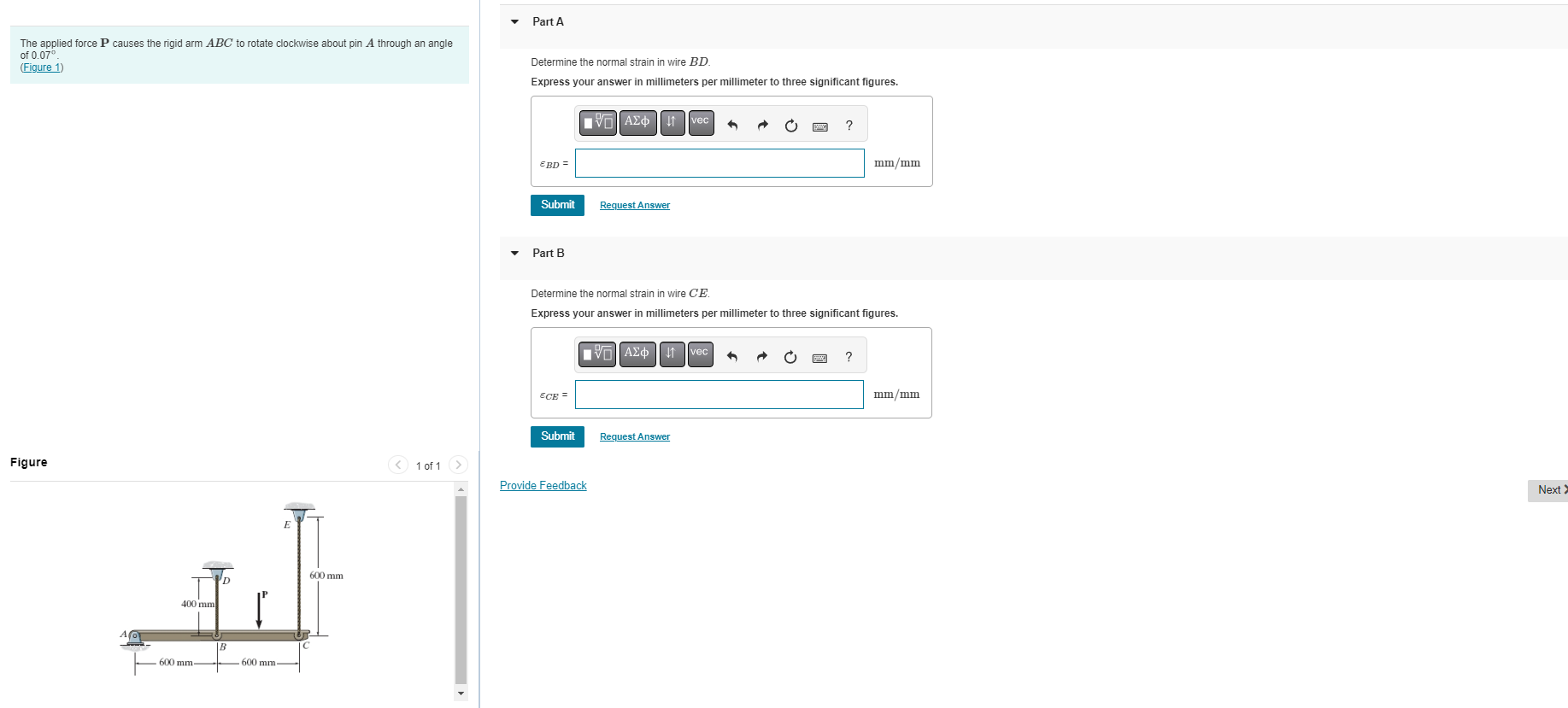 Solved The applied force P causes the rigid arm ABC to | Chegg.com