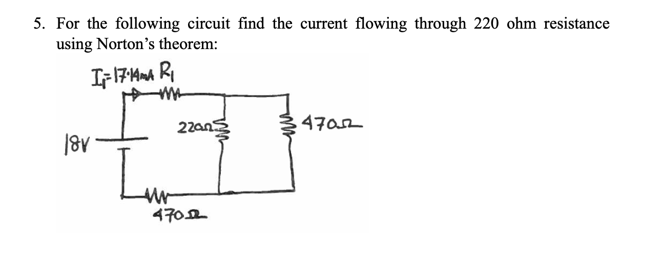 Solved 5. For the following circuit find the current flowing | Chegg.com