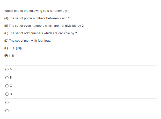 Solved Which one of the following sets is nonempty? (A) The | Chegg.com