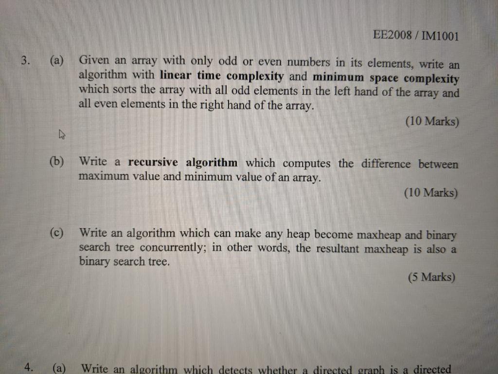 Solved EE2008 /IM1001 3. Given an array with only odd or | Chegg.com
